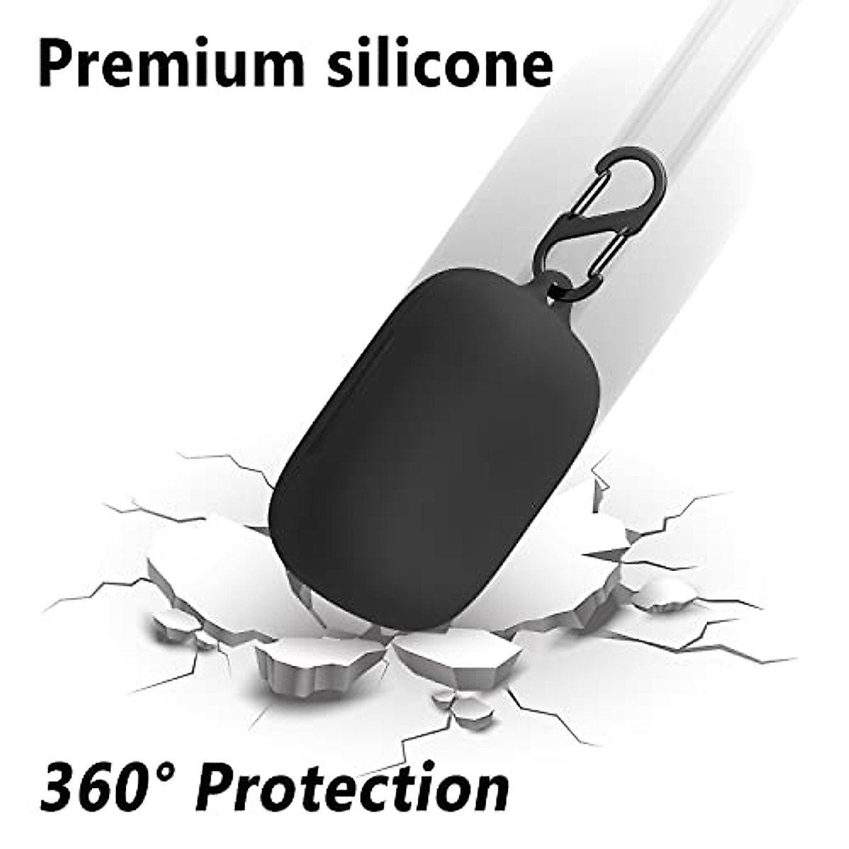 Geiomoo Silicone Case Compatible with Skullcandy Push Active, Protective Cover with Carabiner (Black)