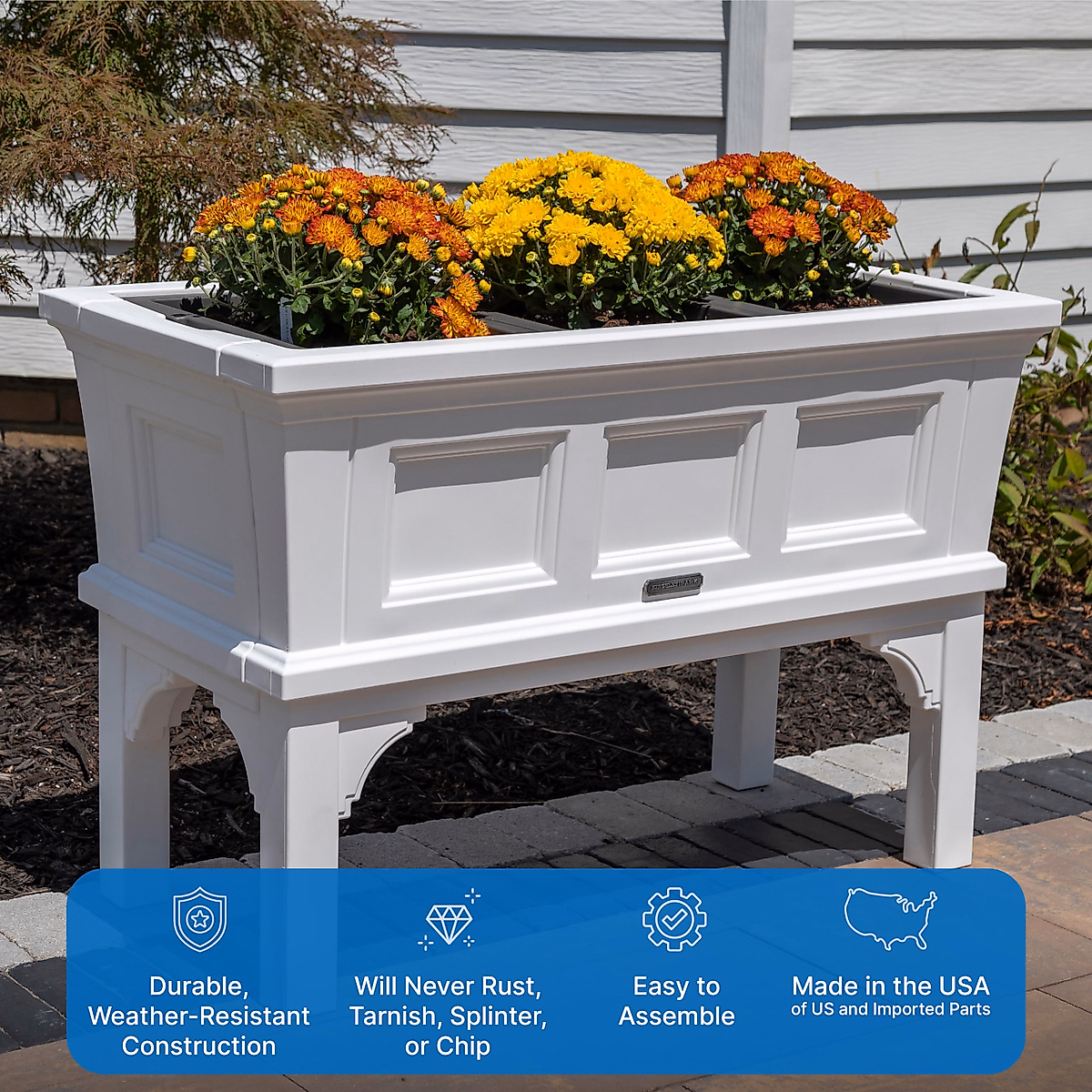 Step2 Atherton Raised Planter Box, Large Planters for Outdoor Plants, Gardening and Flower Pot for Patio or Porch, Easy Drainage, Durable Plastic, White