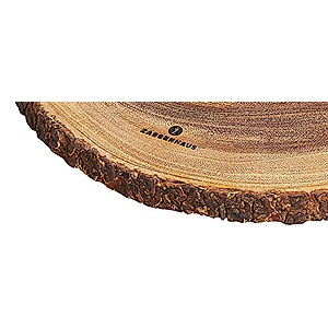 Zassenhaus Acacia Wood Live Edge Round Serving and Cheese Board, Large 15"-18" Diameter