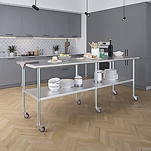 AmGood 30" x 96" Stainless Steel Work Table with Casters | Heavy Duty Metal Utility Table On Wheels | Kitchen Island Cart