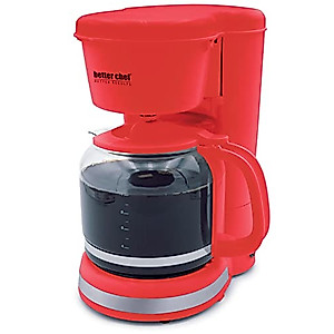 Better Chef Basic Coffee Maker | 12-Cup | Pause-N-Serve | Brushed Metal Trim (Red)