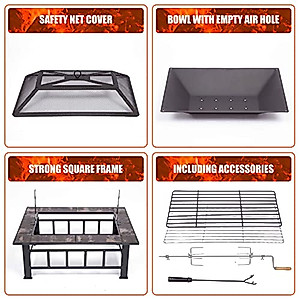 KOIECETA 37 Inch Multifunctional Fire Pits for Outside,Marble Tile Square Tabletop firepit,Backyard Garden Fireplace for Outdoor Heating, Camping,Campfires and BBQ…