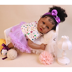 HOOMAI Lifelike Reborn Baby Dolls with Soft Body African American Realistic Girl Doll 22.8 Inch Best Birthday Gift Set