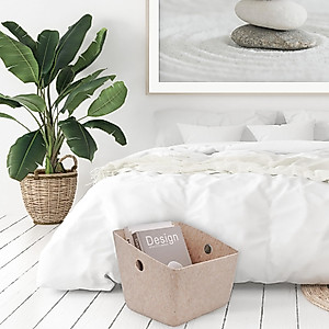 Welaxy Large Storage Basket Felt Open Storage Bin Desk Organize Shelf box with handles for Magazines Books Junk Kids Toys Pet toy Clothes Laundry (Oatmeal)