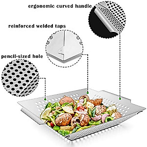 8” Grilling Basket, HaSteeL Small BBQ Grill Basket Wok Set of 2 for Vegetable, Kabobs, Shrimps, Heavy Duty Stainless Steel Grilling Accessories for All Grills, Dishwasher Safe