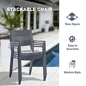 VICLLAX Patio Dining Chairs Set of 2, Stackable Metal Chairs Set with Armrests for Poolside, Backyard, Garden, Deck, Porch, Grey