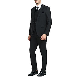 Mens Notch Lapel Modern Fit Suit Blazer Jacket Tux Vest and Trousers Set Three-Piece,Black,Large