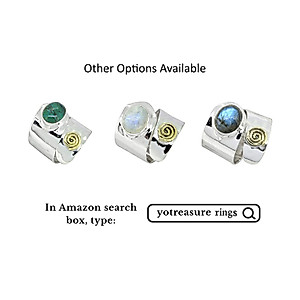 YoTreasure Natural Moonstone Solid 925 Sterling Silver Brass Hammered Finish Ring