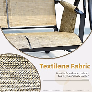 PURPLE LEAF 3-Seat Deluxe Outdoor Patio Porch Swing with Weather Resistant Steel Frame, Adjustable Tilt Canopy, Beige