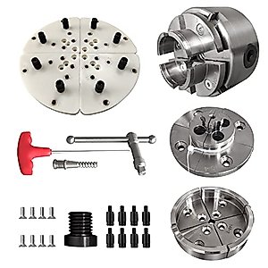 4 Inch Wood Lathe Chuck Set 1" x 8 tpi, Self Centering 4 Jaw Wood Turning Chuck 5pc (4 jaw chuck set 5pc)