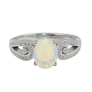 925 Sterling Silver Natural Ethiopian Welo Cut Opal 9X7 MM Oval October Birthstone Solitaire Unisex Proposal Ring For Engagement Gift (Rhodium Plated Silver, 7.5)