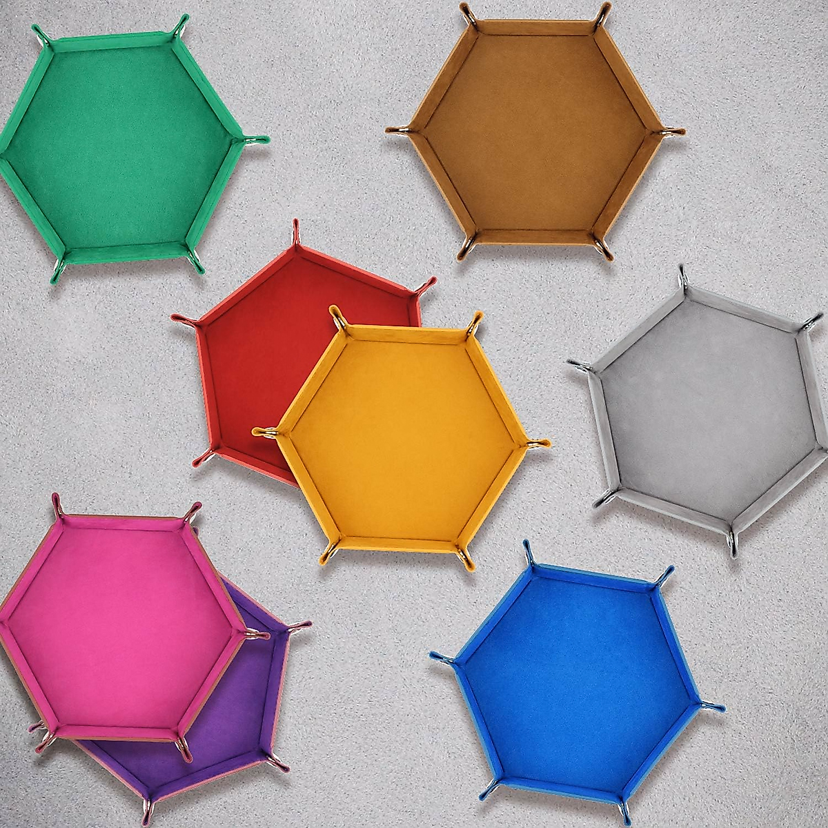 K.T. Fancy Dice Tray 6 Pieces Folding D&D Dice Tray Dice Holder Storage Box for Rolling Dice Games Metal Dice Rolling Tray PU Leather and Velvet