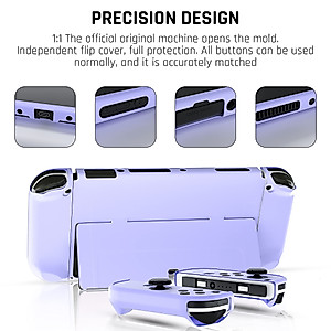FUNDIARY Dockable Purple Case for Nintendo Switch OLED Model 2021 Skin, Accessories Cover for Switch OLED Console & Joycon with Screen Protector and 4 Thumb Grip Caps - Full Protection by Flip Shell