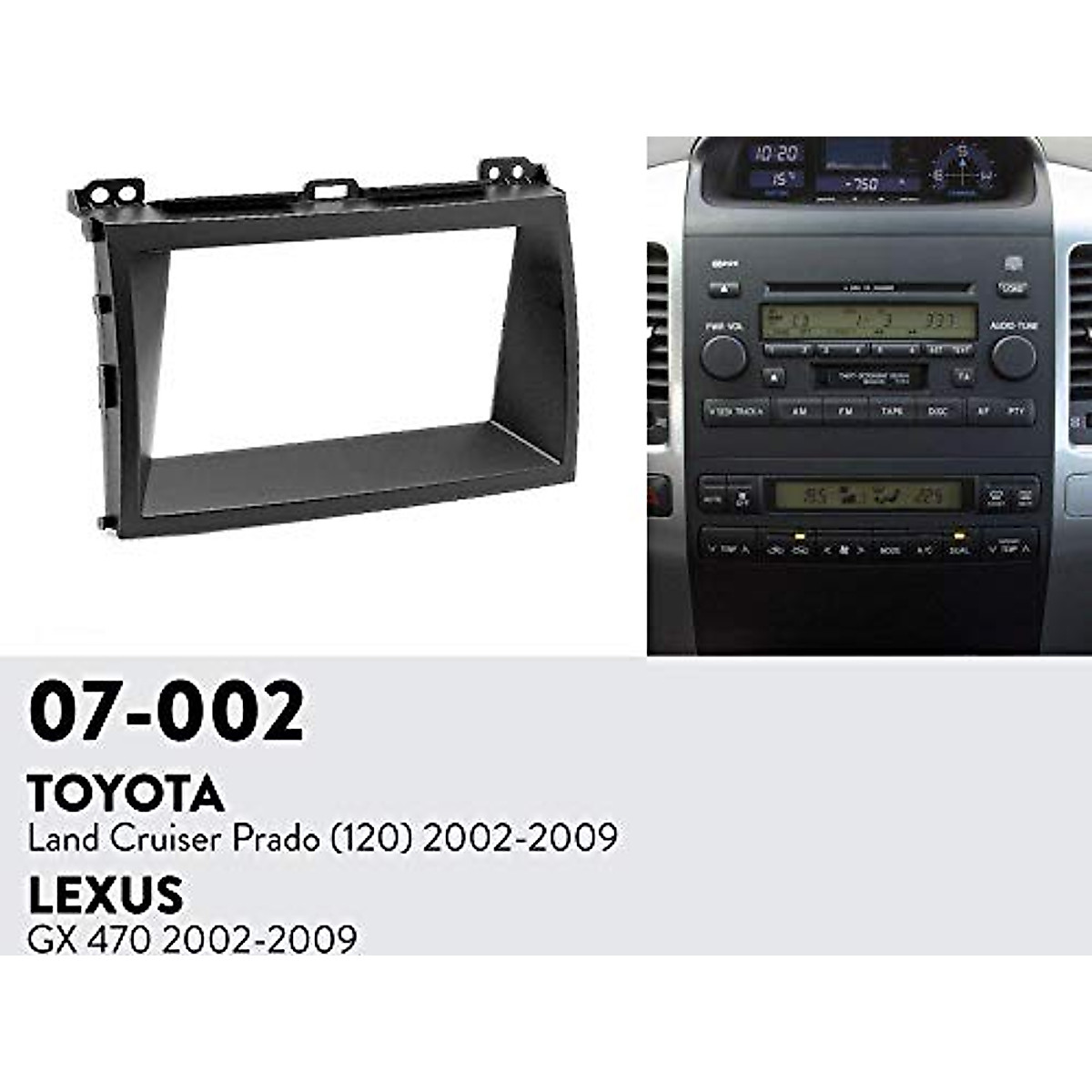 YuYue Radio Stereo Panel for 2002-2009 Toyota Land Cruiser Prado 120 Lexus Gx470 2 Din Car Radio Frame Fascia Panel DVD Stereo CD Panel Dash Mount Refit Installation Trim Kit Frame (Black)
