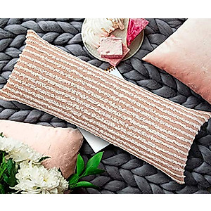 LR Home Wispy Ways Lumbar Throw Pillow, 14" x 36", Dusty Pink/Cream