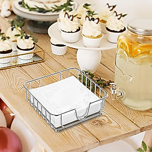 GMFINE Napkin Holder for Table, Napkin Holders for Paper Napkins, Flat Metal Black Napkin Holders for Kitchen & Dining Table, 6.9" x 6.9" x 2.2" Inside Size (Chrome)