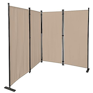 Room Divider 87" W x 65" H Beige | 4-Panel Folding Privacy Screen | Portable Room Partition | Garden Separation Paravent | Water Repellent Indoor & Outdoor Freestanding Wall