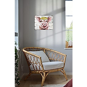 YUEYARIT Farmhouse Canvas Decor Pink Cute Pig Picture HD Print Artwork Hanging for Bedroom, Bathroom, Kids Room, Dining Room, Living Room