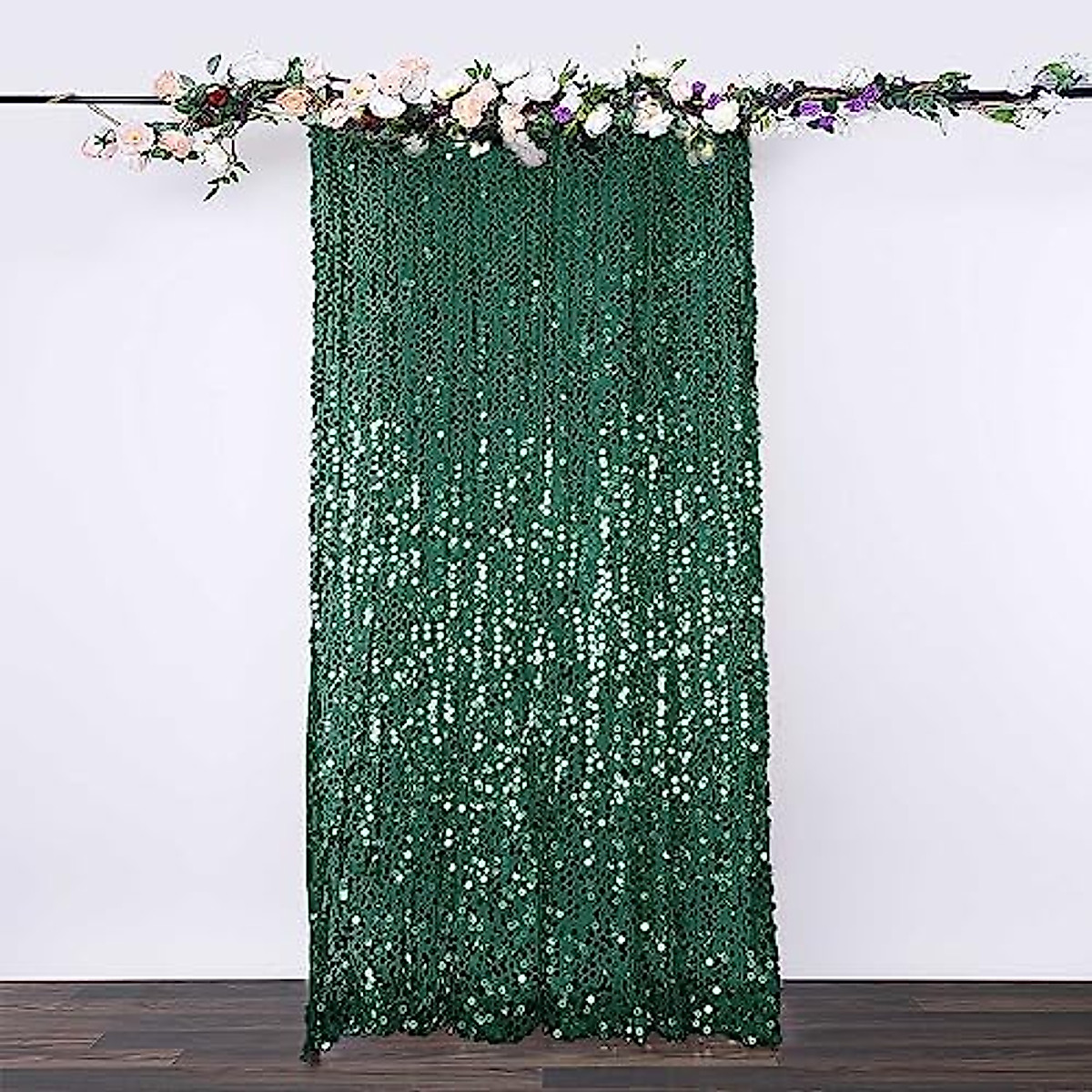 Efavormart 8ft x 8ft Hunter Emerald Green Big Payette Sequin Curtains Photo Booth Backdrop with Rod Pocket Photo Booth Backdrops Photography Background Drapes for Birthday Wedding Party