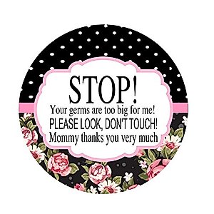 Please Don't Touch - Roses Polka Dots - Germ Tag - Stroller Car Seat - Baby Newborn Preemie - Baby Shower Gift