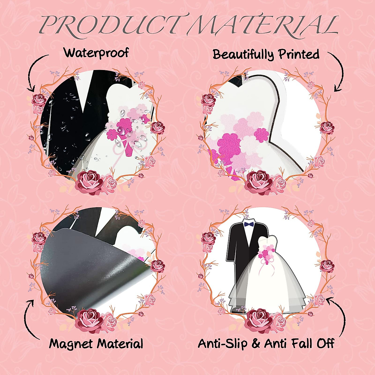 14 Pcs Just Married Ornate Car Magnets Just Married Refrigerator Protect Magnet Honeymoon Anniversary Wedding Bridal Fridge Magnet Stickers Decals Decorative for Anniversary Wedding Party