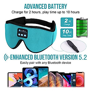 MUSICOZY Sleep Headphones 3D Bluetooth 5.2 Wireless Sleep Mask, Sleeping Headphones Music Eye Mask Earbuds for Side Sleepers, Air Travel, Meditation, Built-in Ultra Soft Thin Speakers, Pack of 2