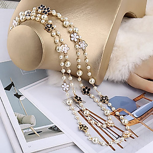 Womens Chic Statement Multilayer Imitation Pearl Long Necklace