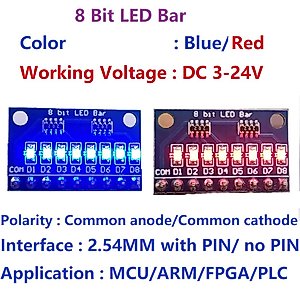 3.3V 5V 8 Bit Red Common Anode LED Indicator Module DIY kit No Pin(1)