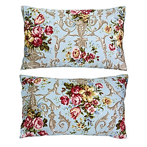 FADFAY Shabby Floral Bedding Elegant Peony Sheets Set Luxury Bedding Collections 800 Thread Count 100% Egyptian Cotton Deep Pocket, 4 Piece-Queen Size