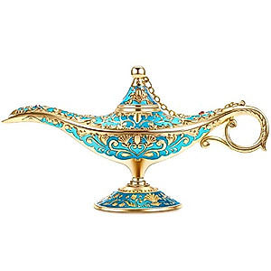 Gusnilo Vintage Aladdin Magic Lamp Genie Collector's Edition /Wedding Table Decoration,Collectable Rare Classic Arabian Props Aladdin Pot & Delicate Gift for Party/Birthday(Peacock Blue)