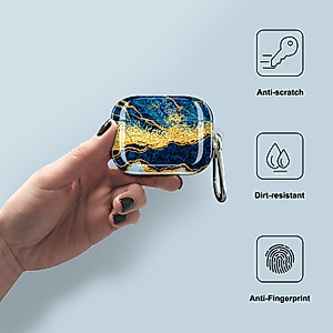 JIAXIUFEN Compatible with AirPods Pro Case Cover Gold Sparkle Glitter Marble Design Cute Full Protective Silicone TPU Skin Accessories for Women Girl Dark Blue