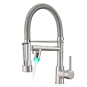 Fapully LED Kitchen Faucet with Sprayer,Single Handle Kitchen Faucet with Hole Cover Brushed Nickel