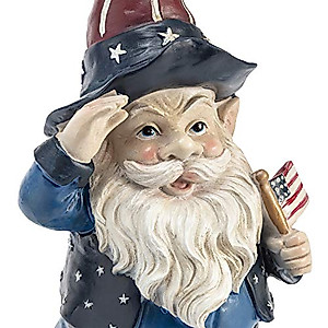 Alpine Corporation 12" Tall Outdoor Patriotic Garden Gnome Saluting Yard Statue Decoration