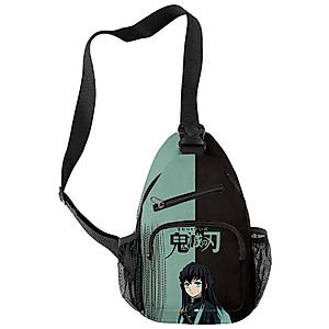 HANDAFA Unisex Nezuko Print Backpack Set Manga Cosplay 3PCS Bag Shoulder Bag PencilBag Set(Muichirou)