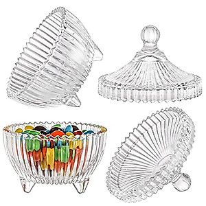 YOUEON Set of 4 Glass Candy Dish with Lid, Crystal Candy Jar, Decorative Candy Bowl, Cookie Jar, Jewelry Dish, Covered Candy Jar, Small Glass Jars for Candy Buffet, Kitchen, Home, Office Desk