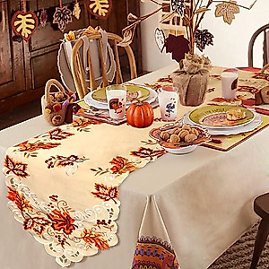 OurWarm Fall Table Runner, Maple Leaves Thanksgiving Table Runner 15 x 67 Inch, Embroidered Autumn Harvest Table Decor for Fall Thanksgiving Decorations