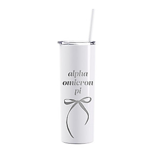 Go Greek Chic Alpha Omicron Pi Coquette Bow Tumbler with Straw - White