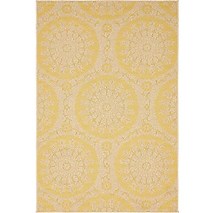 Unique Loom Outdoor Botanical Collection Area Rug - Medallion (4' 1" x 6' 1" Rectangle, Yellow/ Beige)
