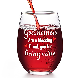 DAZLUTE Godmother Gift, Godmothers Are a Blessing Thank You for Being Mine Stemless Wine Glass for Godmother Aunt Women Christmas Birthday Baptism, Godmother Mothers Day Gifts from Godchild, 17Oz