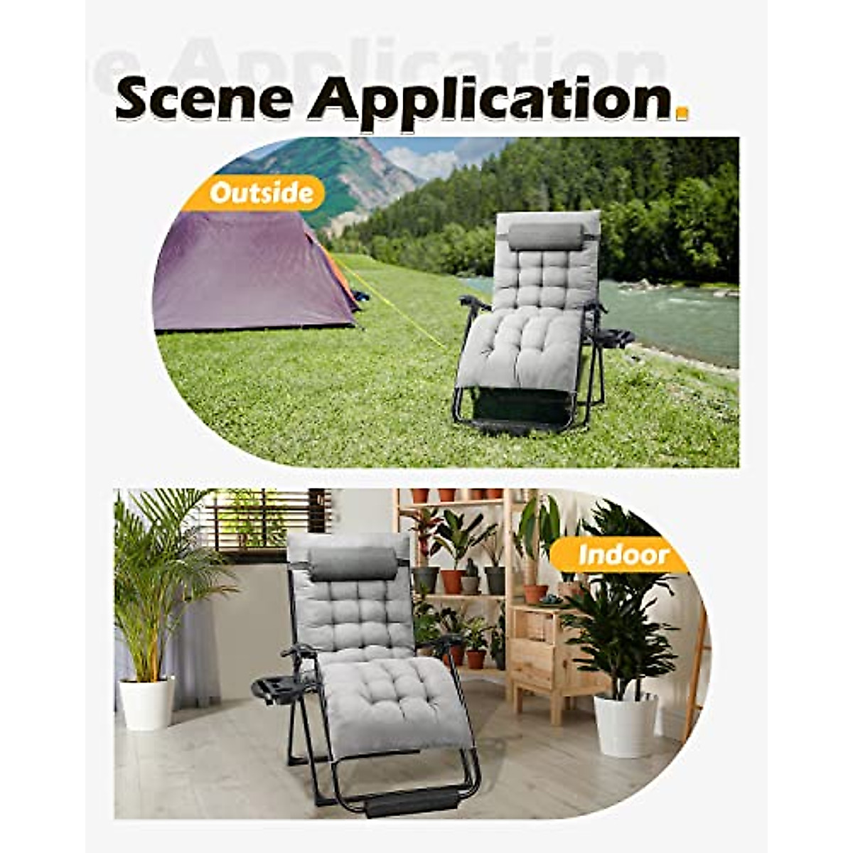 Ezcheer Oversized Zero Gravity Recliner with Cushion, Support 400lbs Outdoor Lawn Patio Lounge Chair, Folding Beach Camping Chair with Cup Holder