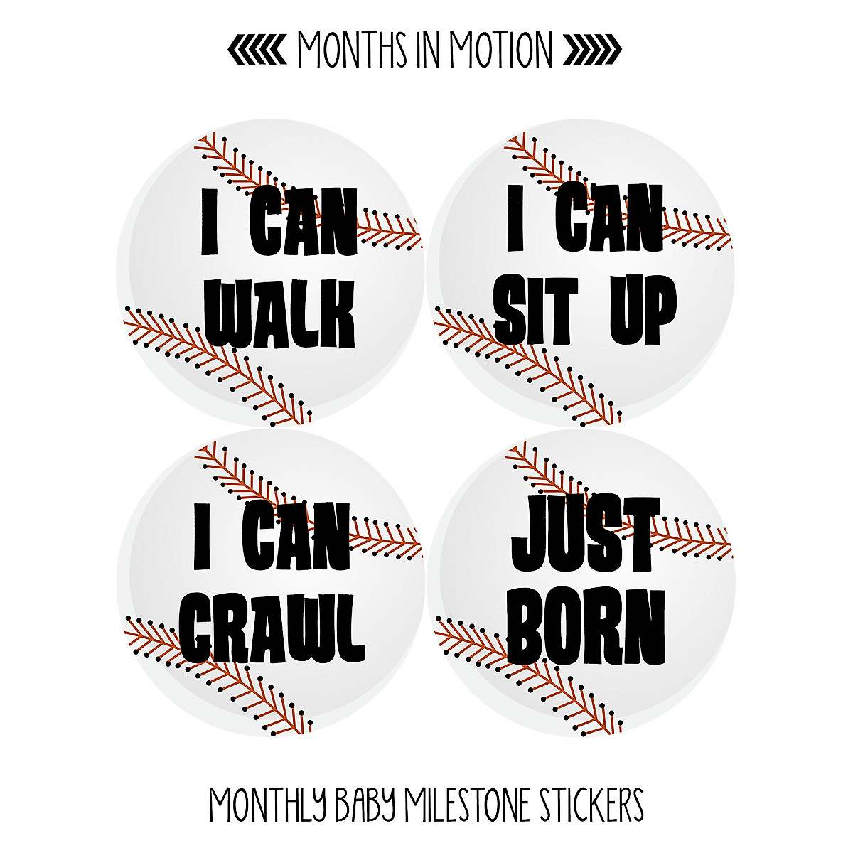 Months in Motion Baby Monthly Stickers - Baby Milestone Stickers - Newborn Boy Stickers - Month Stickers for Baby Boy - Baby Boy Stickers - Newborn Monthly Milestone Stickers - Baseball - Set of 20