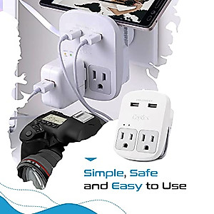 Ceptics World Travel Adapter Kit - QC 3.0 2 USB + 2 US Outlets, Surge Protection, Plugs for Europe, UK, China, Australia, Japan - Perfect for Laptop, Cell Phones, Cameras - Safe ETL Tested