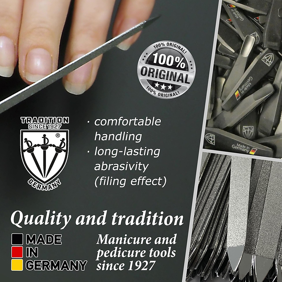 3 Swords Germany - brand quality double sided (fine & coarse) SAPPHIRE POCKET NAIL FILE manicure pedicure grooming for professional finger & toe nail care by 3 Swords, Made in Solingen Germany (82501)