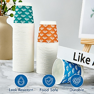 JollyPack 300 Pack 3 oz Paper Cups, Disposable Bathroom Cups, Small Mouthwash Cups, Rinse Cups, Orange Blue and Green Mini Cups for Candy and Biscuits, Perfect for Bathroom, Party, Picnic, Travel