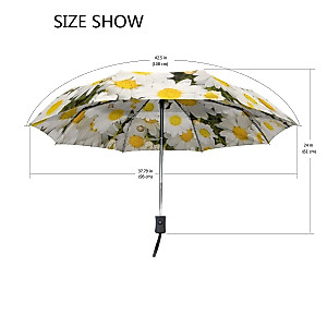 senya White Daisy Compact Travel Umbrella Sun and Rain Windproof Auto Open Close Folding Umbrella