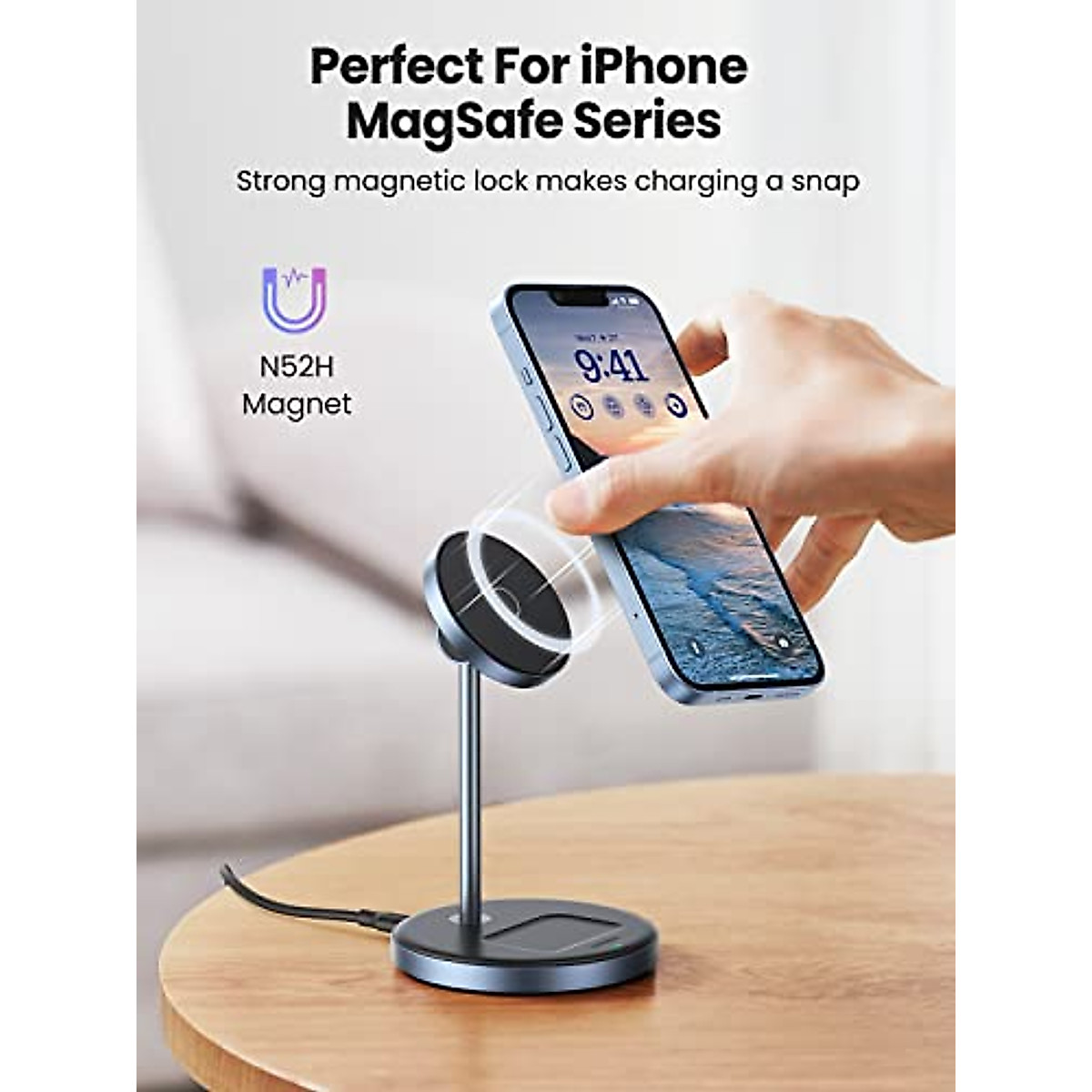 UGREEN 2-in-1 Magnetic Wireless Charging Station, Compatible with MagSafe Charging Stand, Wireless Charger with 3 FT USB-C Cable for iPhone 14/13/12 Series and AirPods Series (No AC Adapter)