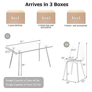 Tangkula Glass Dining Table Set for 4, Modern Tempered Glass Kitchen Table and Chairs, Glass Dining Room Table Set for Small Living Room, Kitchen