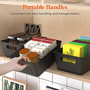 Lifewit Plastic Storage Basket, 7 Pack Stackable Storage Bins for Organizing, Multi Size Open Containers for Shelving, Pantry, Office and Cabinet, 5 Large and 2 Small Size, Black