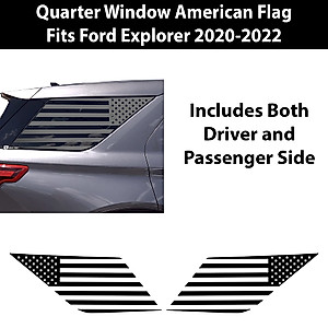 BOGAR TECH DESIGNS - Precut American Flag Rear Side Quarter Window Decals Compatible with Ford Explorer 2020-2022, Matte Black