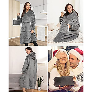 Sendowtek Wearable Blanket for Women Men Long Sherpa Hoodie with Giant Pocket Cosy OneSize Hoodie Blanket Fit for Adult Teens (Grey)